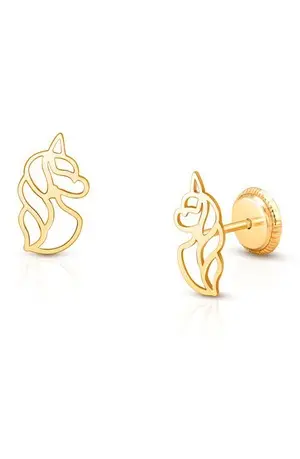 TINY BLESSINGS 14k Gold Unicorn Stud Earrings