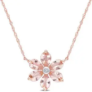 JULIANNA B. 10k Rose Gold Gemstone And Diamond Floral Necklace - Morganite