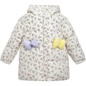 MIMI TUTU Floral Bow Hooded Coat - Cream