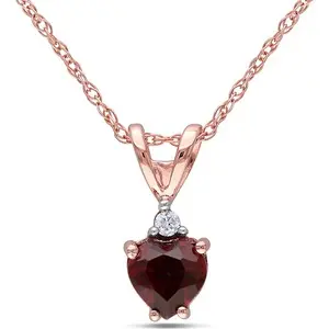 JULIANNA B. Gemstone And Diamond Solitaire Heart Necklace - Garnet/rose Gold