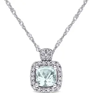 JULIANNA B. Gemstone And Diamond Halo Cluster Necklace - Aquamarine