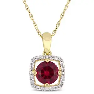 JULIANNA B. Gemstone And Diamond Square Halo 10k Gold Necklace - Created Ruby/gold