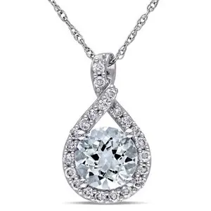 JULIANNA B. 10k White Gold Gemstone And Diamond Teardrop Necklace - Aquamarine