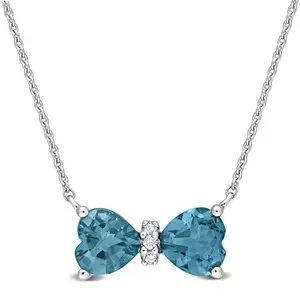 JULIANNA B. 10k Gold Gemstone And Diamond Bow Necklace - Blue Topaz/white Gold