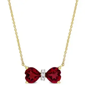 JULIANNA B. 10k Gold Gemstone And Diamond Bow Necklace - Garnet/gold