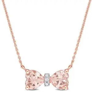 JULIANNA B. 10k Gold Gemstone And Diamond Bow Necklace - Morganite/rose Gold