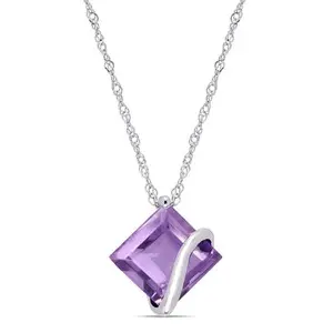 JULIANNA B. 10K White Gold Gemstone Solitaire Pendant Necklace Amethyst