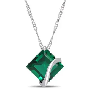 JULIANNA B. 10k White Gold Gemstone Solitaire Pendant Necklace - Created Emerald