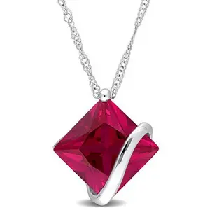 JULIANNA B. 10K White Gold Gemstone Solitaire Pendant Necklace Created Ruby