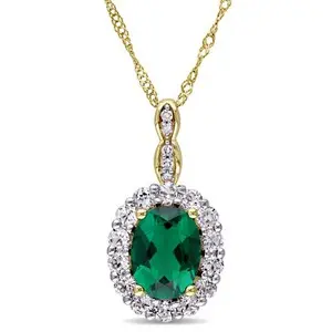 JULIANNA B. Gemstone And Diamond Oval Halo Necklace - Created Emerald/gold