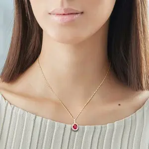 JULIANNA B. Gemstone And Diamond Oval Halo Necklace - Created Ruby/gold