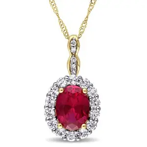 JULIANNA B. Gemstone And Diamond Oval Halo Necklace - Created Ruby/gold