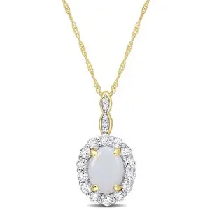 JULIANNA B. Gemstone And Diamond Oval Halo Necklace Opal/gold