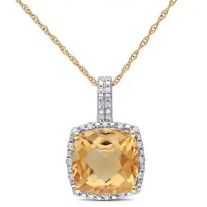 JULIANNA B. Gemstone And Diamond Cushion Halo Necklace - Citrine