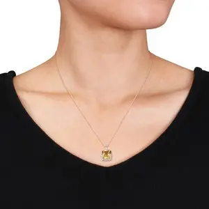 JULIANNA B. Gemstone And Diamond Cushion Halo Necklace