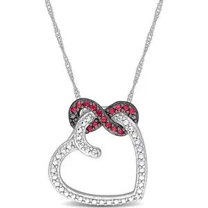 JULIANNA B. 10k White Gold Gemstone Infinity Heart Necklace - Ruby