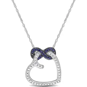 JULIANNA B. 10k White Gold Gemstone Infinity Heart Necklace - Sapphire