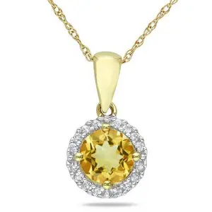 JULIANNA B. 10k Gemstone And Diamond Halo Necklace - Citrine