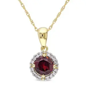 JULIANNA B. 10k Gemstone And Diamond Halo Necklace - Garnet