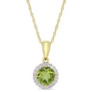 JULIANNA B. 10k Gemstone And Diamond Halo Necklace - Peridot
