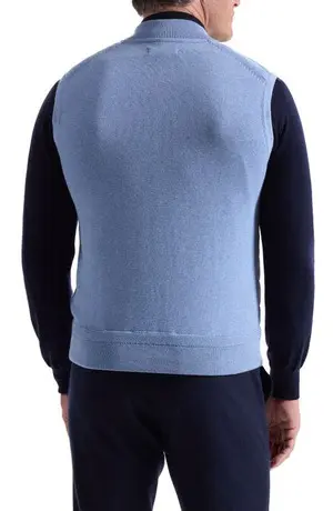 Bugatchi Quilted Cotton Zip Sweater Vest - Air Blue