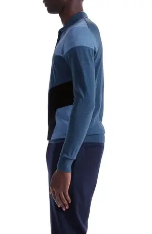 Bugatchi Colorblock Merino Wool Polo Sweater - Cobalt