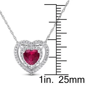JULIANNA B. 10k Rose Gold Gemstone And Diamond Heart Necklace - Created Ruby