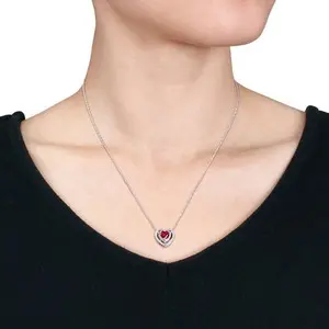 JULIANNA B. 10k Rose Gold Gemstone And Diamond Heart Necklace - Created Ruby