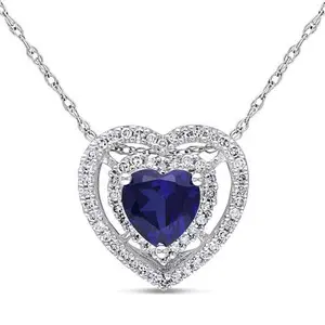 JULIANNA B. 10k Rose Gold Gemstone And Diamond Heart Necklace - Created Sapphire