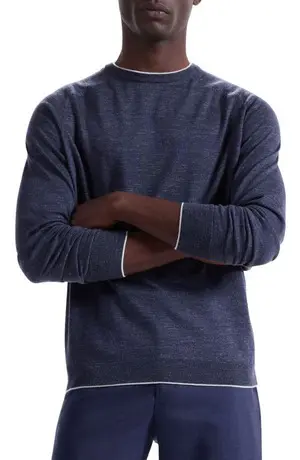 Bugatchi Lightweight Merino Wool-blend Crewneck Sweater - Navy