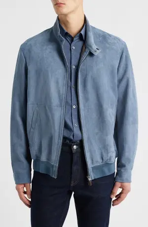 Canali Suede Bomber Jacket - Blue