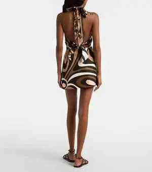 Emilio Pucci Marmo Halterneck Silk Satin Top - Brown