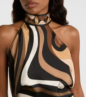 Emilio Pucci Marmo Halterneck Silk Satin Top - Brown
