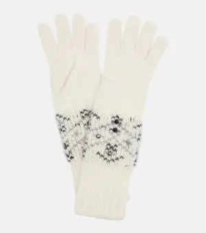 Moncler Embellished Alpaca And Wool-blend Gloves - White