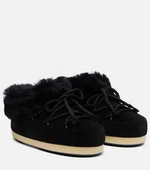 Moon Boot Evx Shearling-trimmed Suede Mules - Black