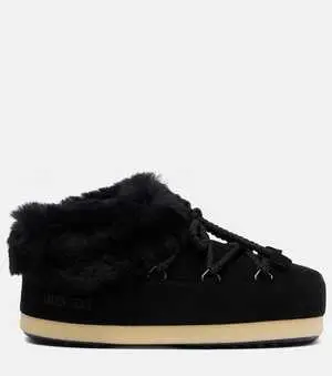 Moon Boot Evx Shearling-trimmed Suede Mules