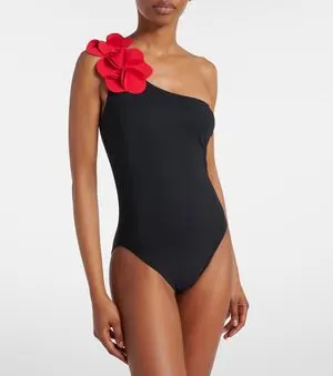 KARLA COLLETTO Tess Floral-appliqué One-shoulder Swimsuit - Black