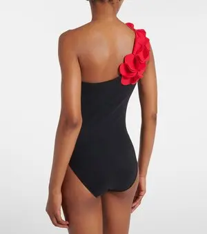 KARLA COLLETTO Tess Floral-appliqué One-shoulder Swimsuit - Black