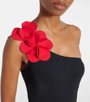 KARLA COLLETTO Tess Floral-appliqué One-shoulder Swimsuit - Black