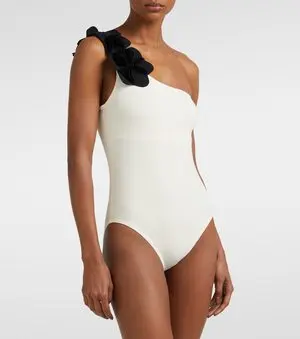KARLA COLLETTO Tess Floral-appliqué One-shoulder Swimsuit - Neutrals