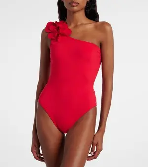 KARLA COLLETTO Tess Floral-appliqué One-shoulder Swimsuit - Red