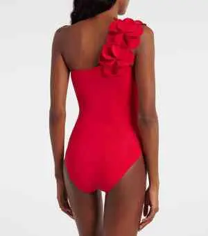 KARLA COLLETTO Tess Floral-appliqué One-shoulder Swimsuit - Red