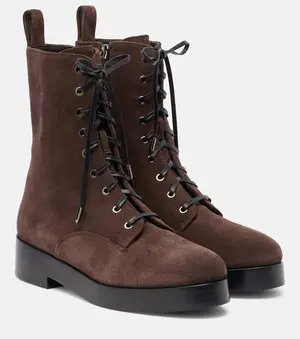 AQUAZZURA Ben Suede Combat Boots - Brown