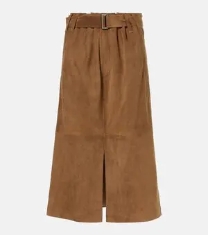 Brunello Cucinelli Suede Midi Skirt - Brown