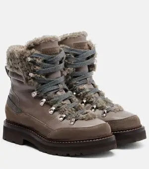 Brunello Cucinelli Shearling-lined Leather Ankle Boots - Beige