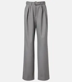 Dries Van Noten Belted Wool-blend Wide-leg Pants - Grey