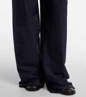 Dries Van Noten Belted Wool Wide-leg Pants - Blue