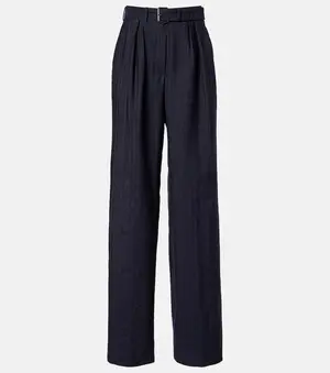 Dries Van Noten Belted Wool Wide-leg Pants - Blue