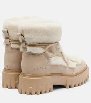 Hogan H700 Shearling-trimmed Suede Ankle Boots