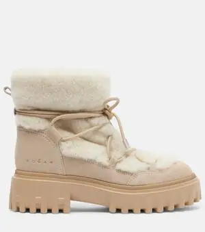 Hogan H700 Shearling-trimmed Suede Ankle Boots